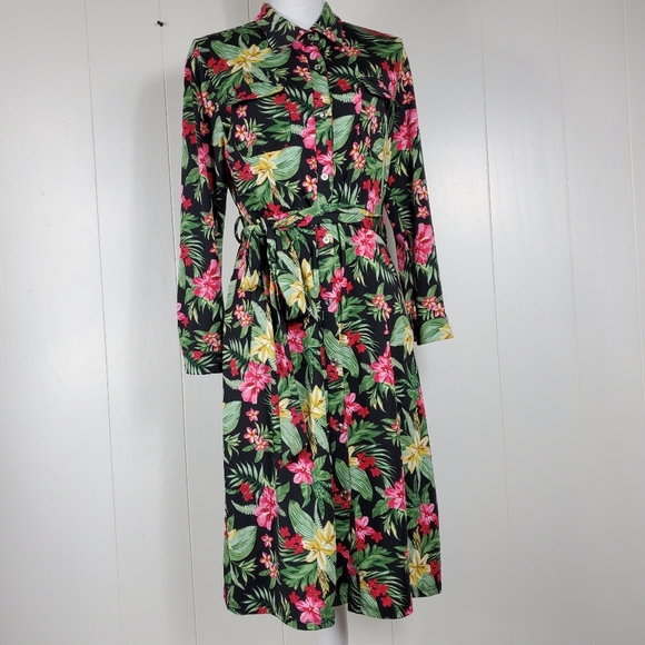 Verlina | Dresses | Verlina Colorful Floral Buttonup Dress With Belt ...